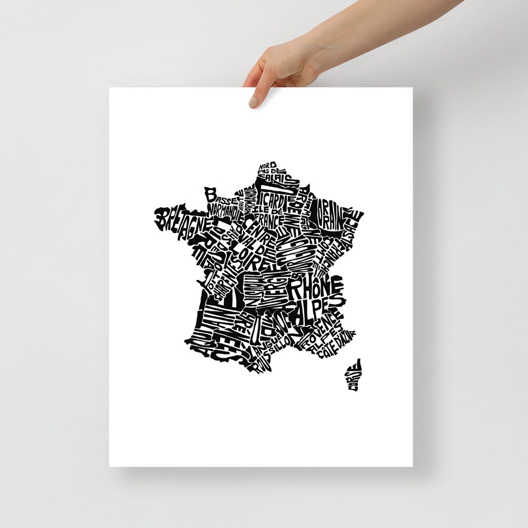France Typography Map Art Unframed Print Custom Francophile Poster ...