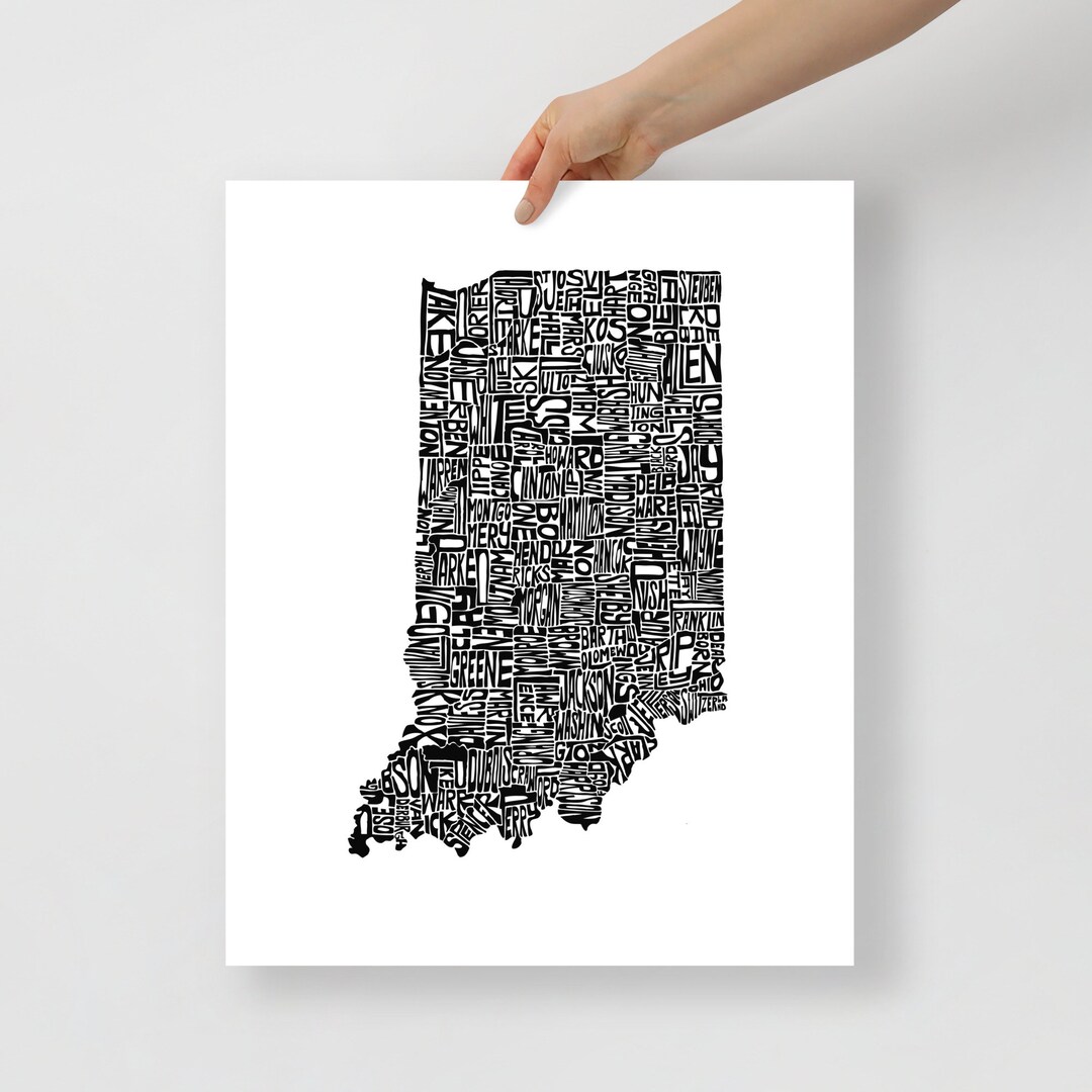 Indiana Typography Map Art Unframed Print Custom Personalized State ...