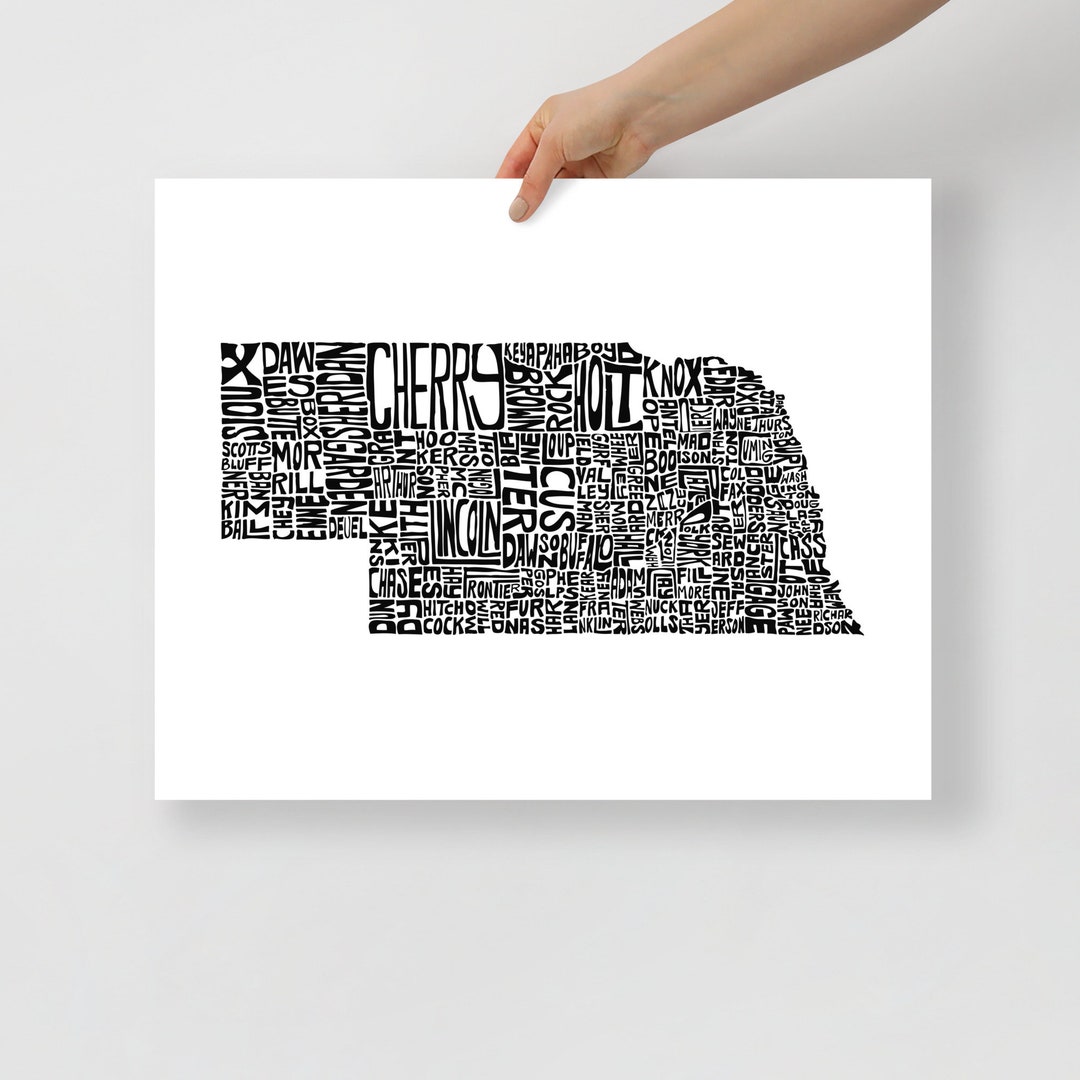 Nebraska Typography Map Art Unframed Print Customizable Personalized ...