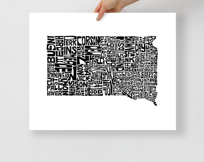 South Dakota Typography Map Art Unframed Print Customizable ...