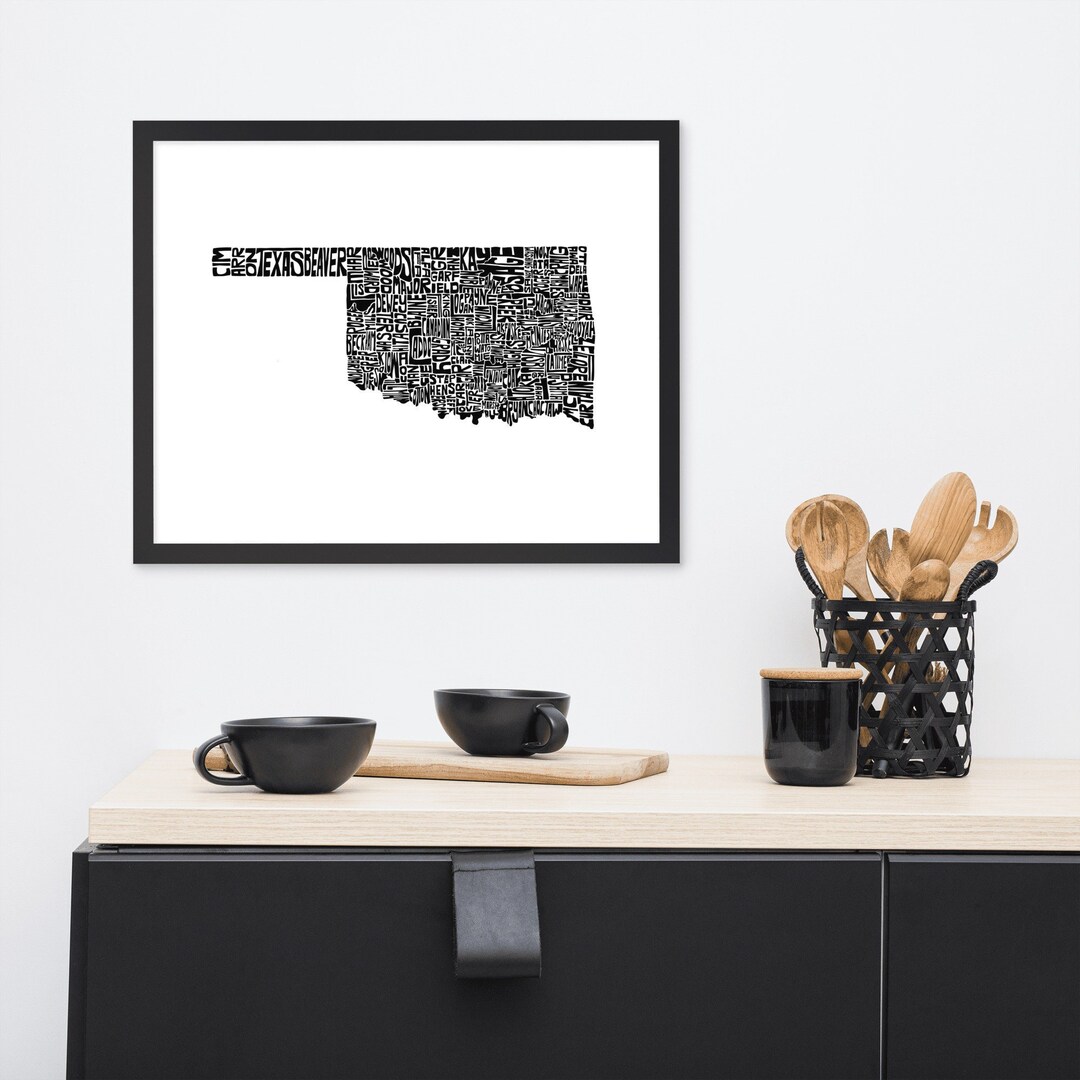Oklahoma Typography Map Art FRAMED Print Customizable Personalized ...