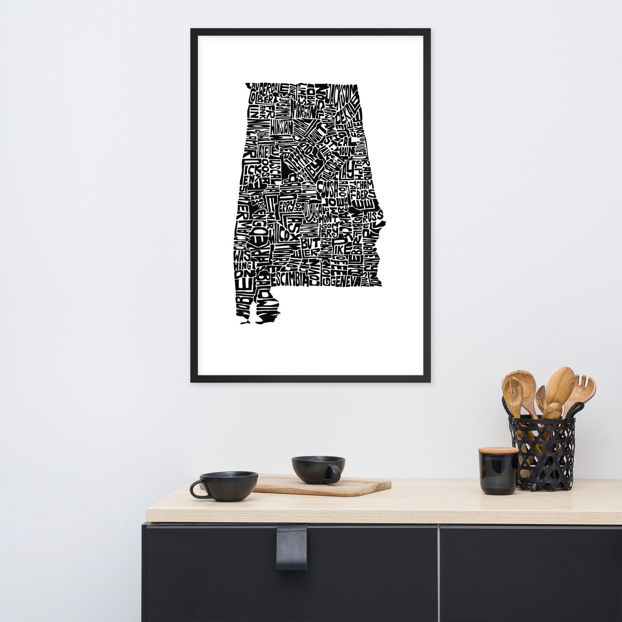 Alabama Typography Map Art FRAMED Print Customizable State Poster ...