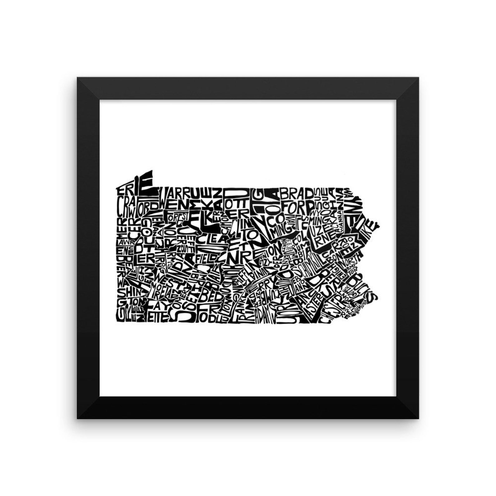 Pennsylvania Typography Map Art FRAMED Print Customizable | Etsy