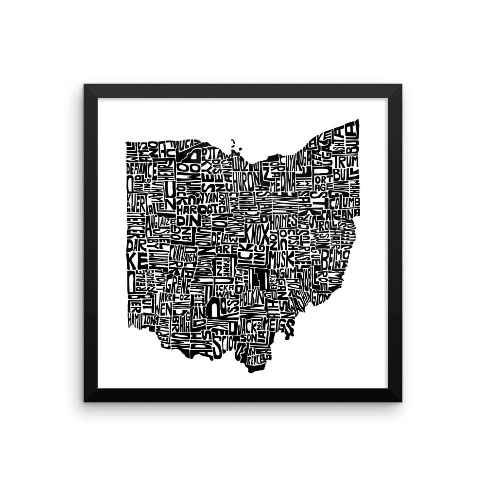 Ohio typography map art FRAMED print customizable personalized | Etsy