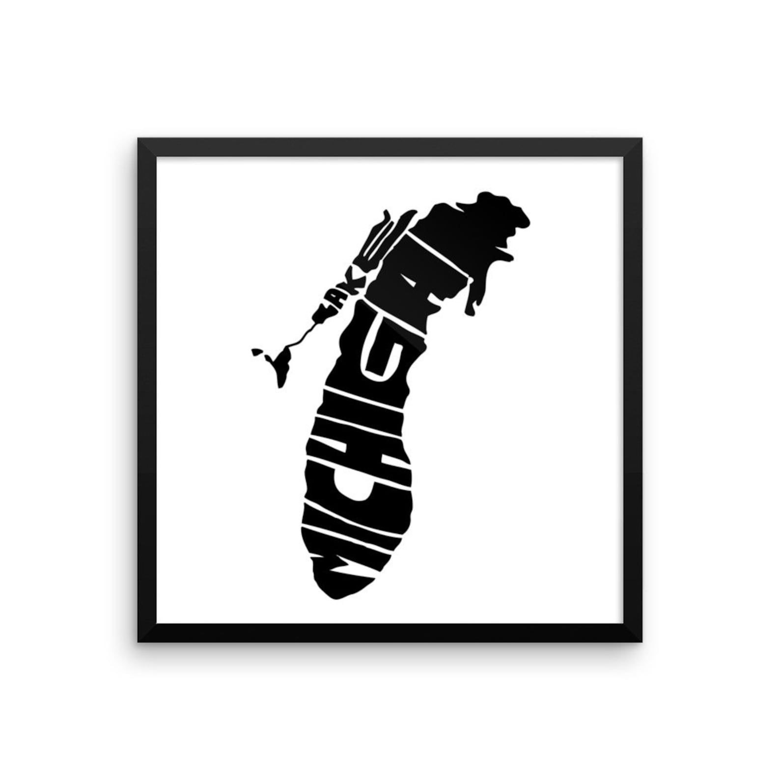Lake Michigan Typography Map Art FRAMED Print Personalized | Etsy