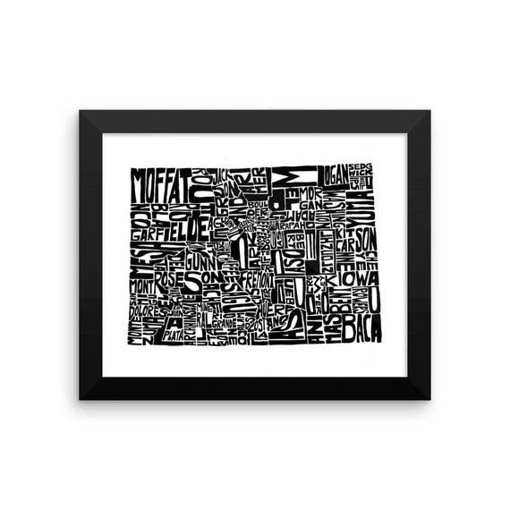 Colorado typography map art FRAMED print custom state poster | Etsy
