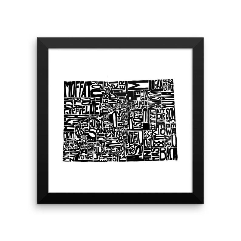 Colorado typography map art FRAMED print custom state poster | Etsy