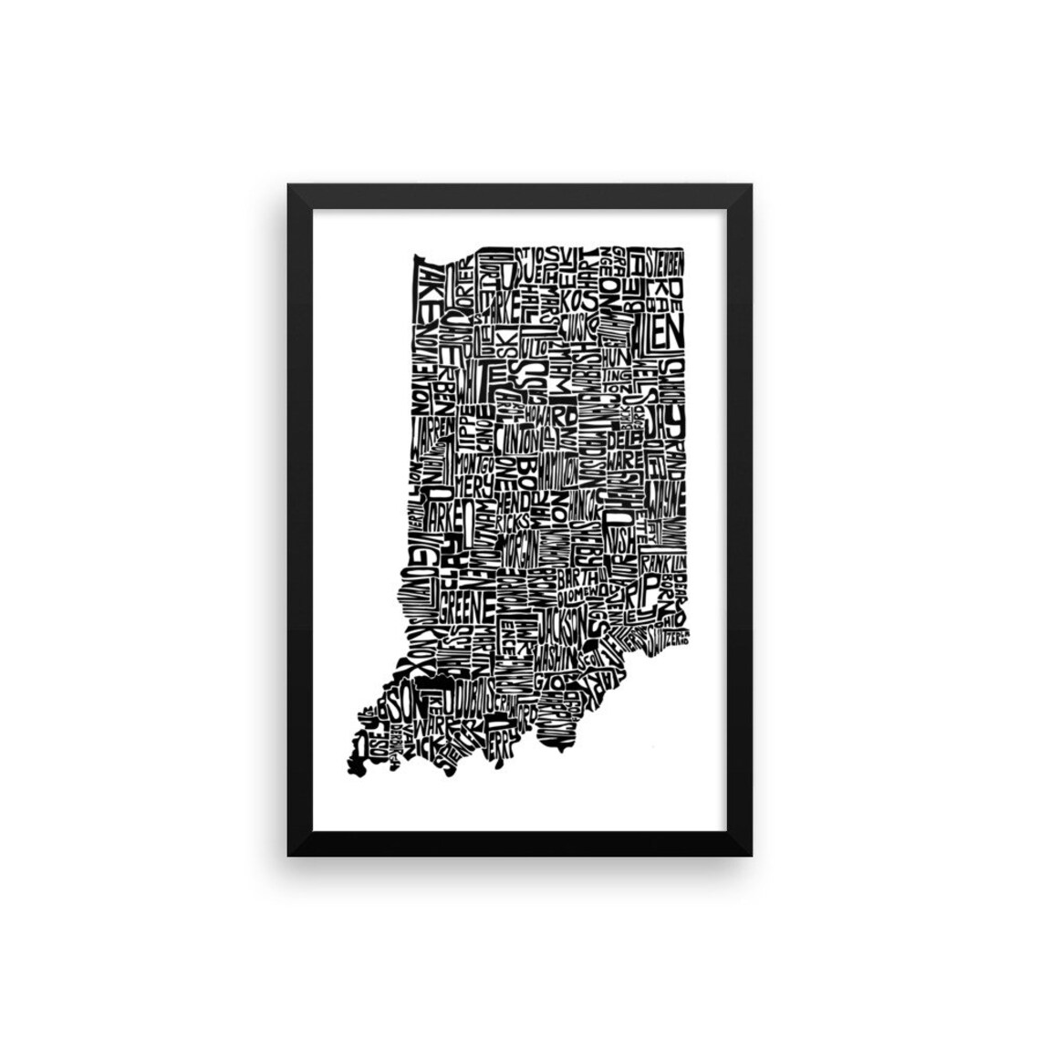 Indiana Typography Map Art FRAMED Print Custom Personalized | Etsy