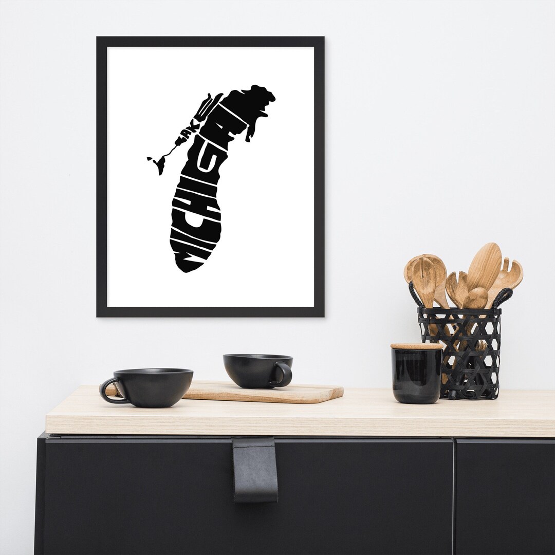 Lake Michigan Typography Map Art FRAMED Print Personalized State Poster ...