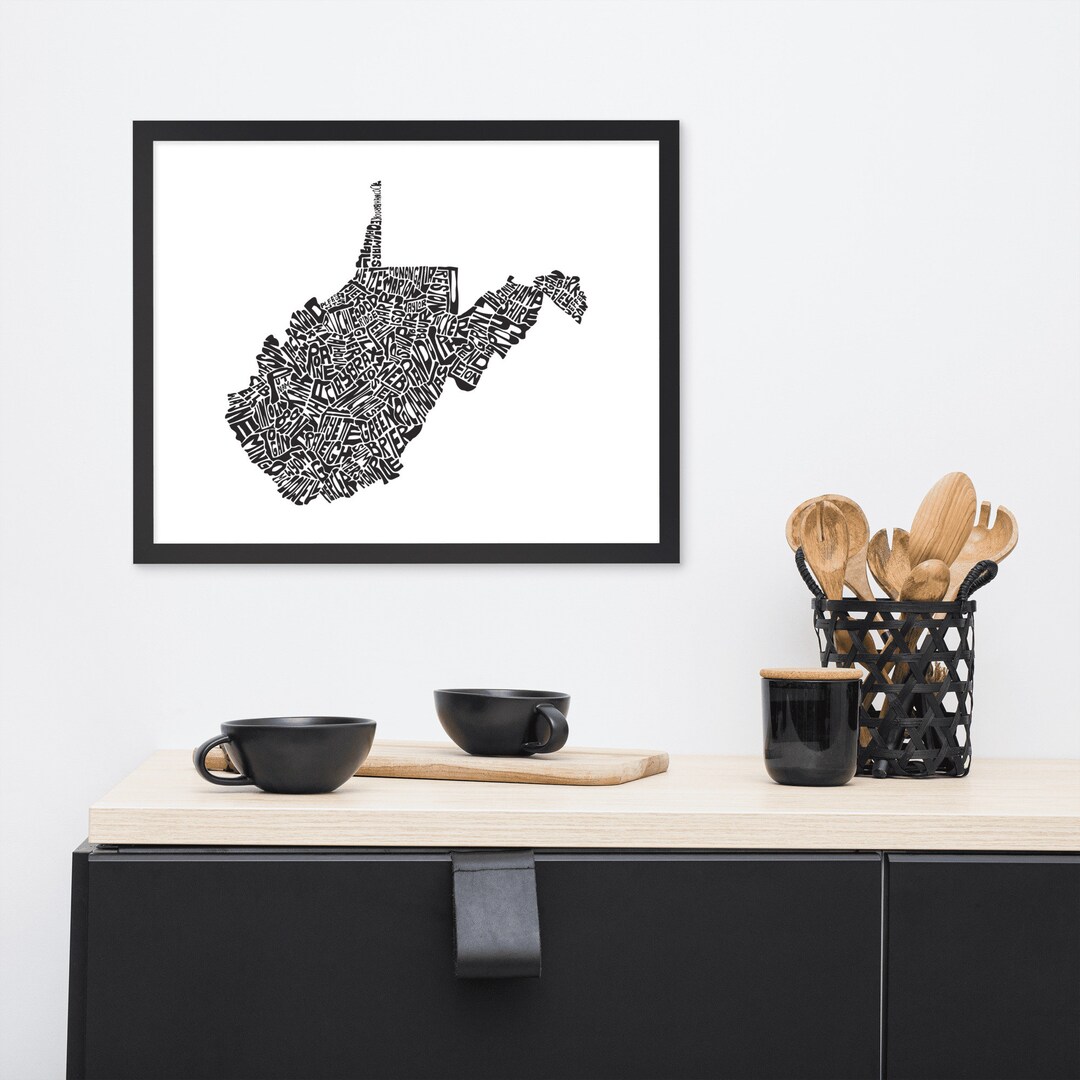 West Virginia Typography Map Art FRAMED Print Customizable Personalized ...