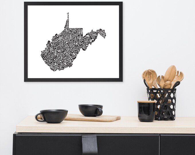 West Virginia Typography Map Art FRAMED Print Customizable Personalized ...