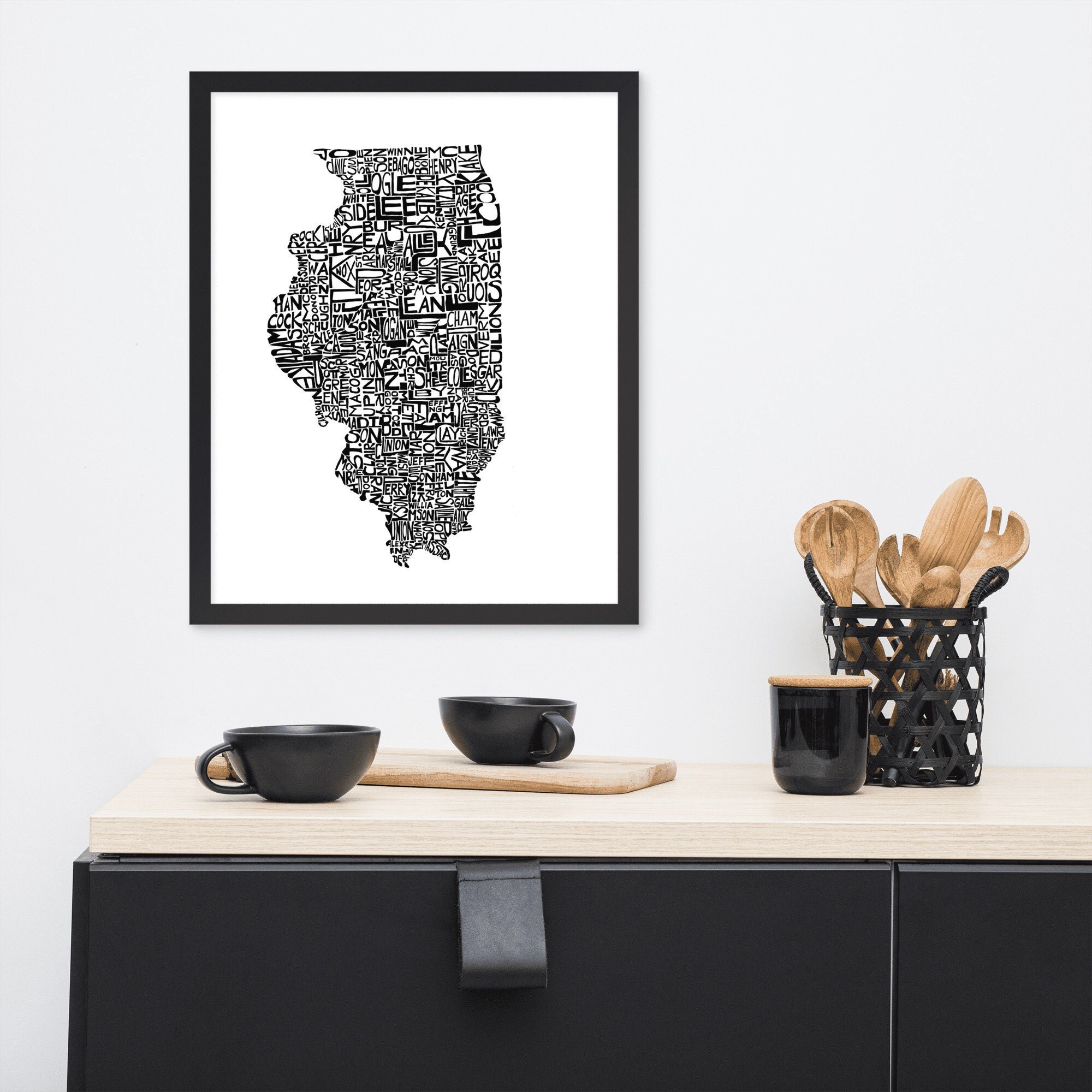 Illinois Typography Map Art FRAMED Print Customizable State Poster ...