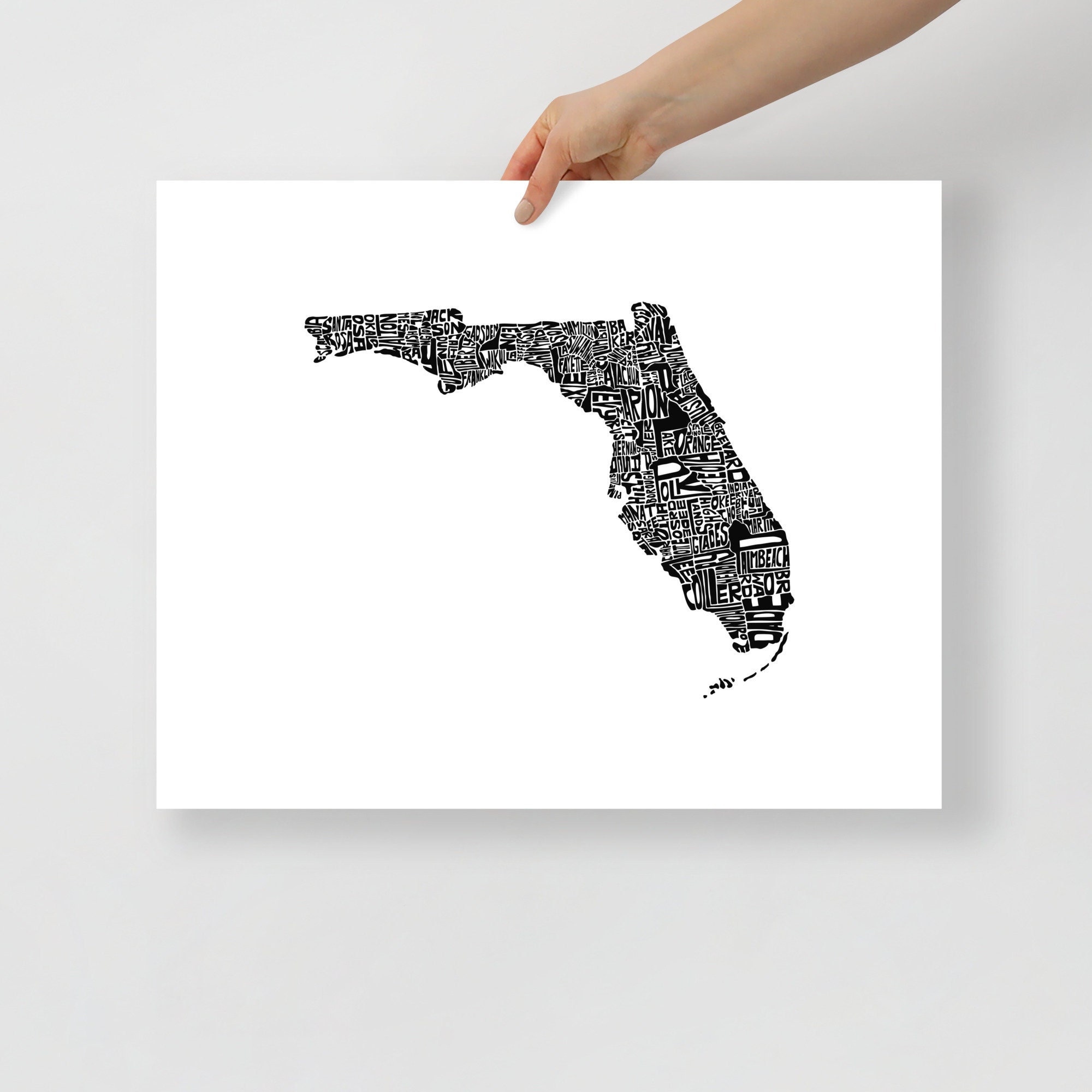 Florida Typography Map Art Unframed Print Customizable State - Etsy