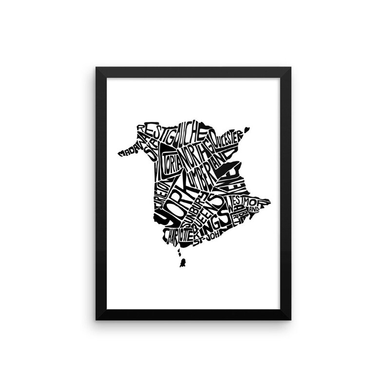 Typography Map Art New Brunswick Canada FRAMED Print Poster | Etsy
