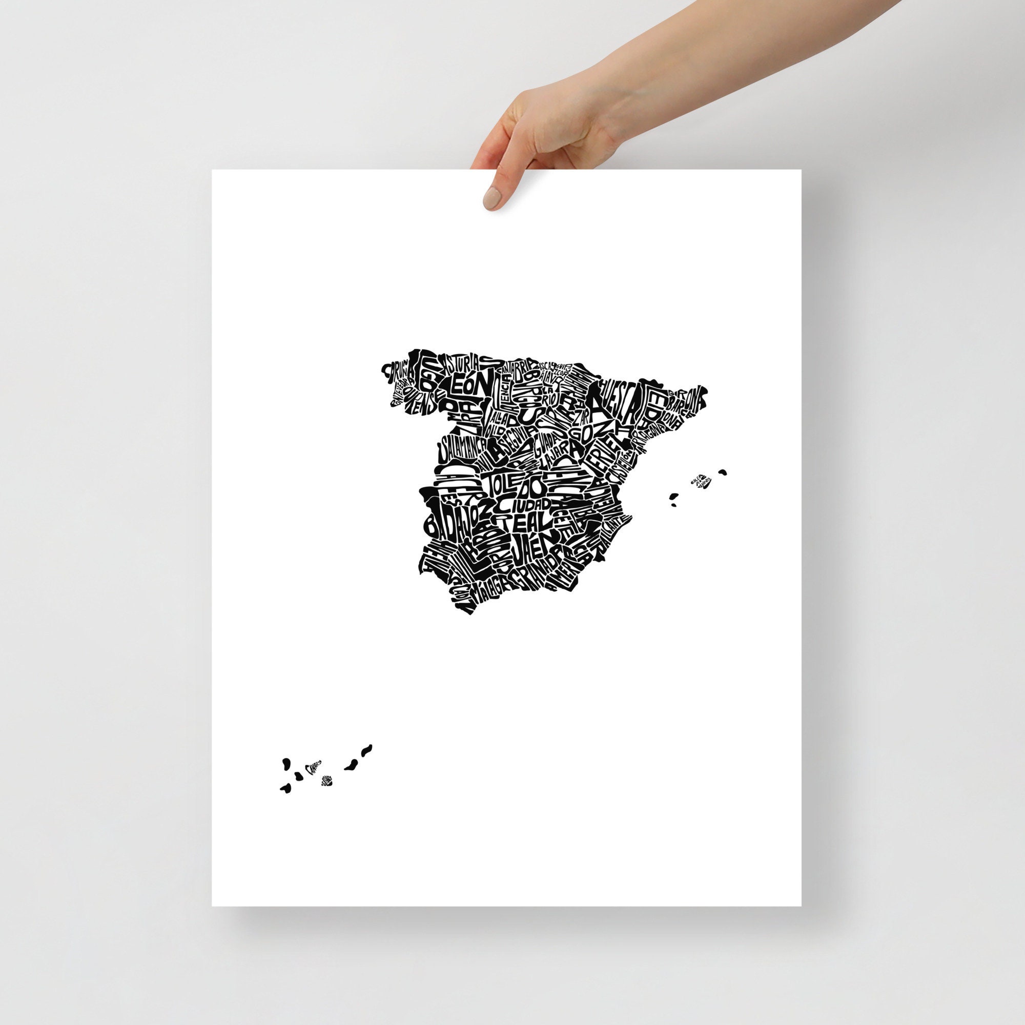 Spain Typography Map Art Unframed Print Customizable Country - Etsy