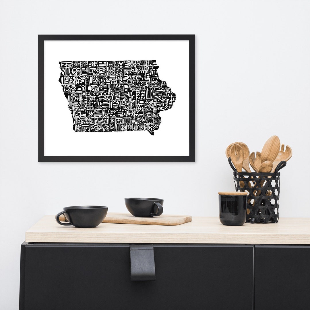 Iowa Typography Map Art FRAMED Print Customizable Personalized State ...
