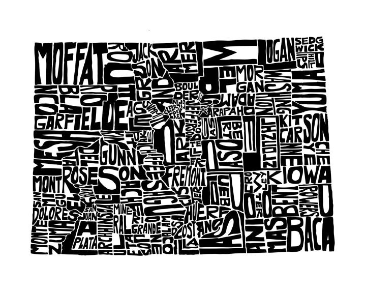 Colorado typography map art unframed print custom state poster | Etsy