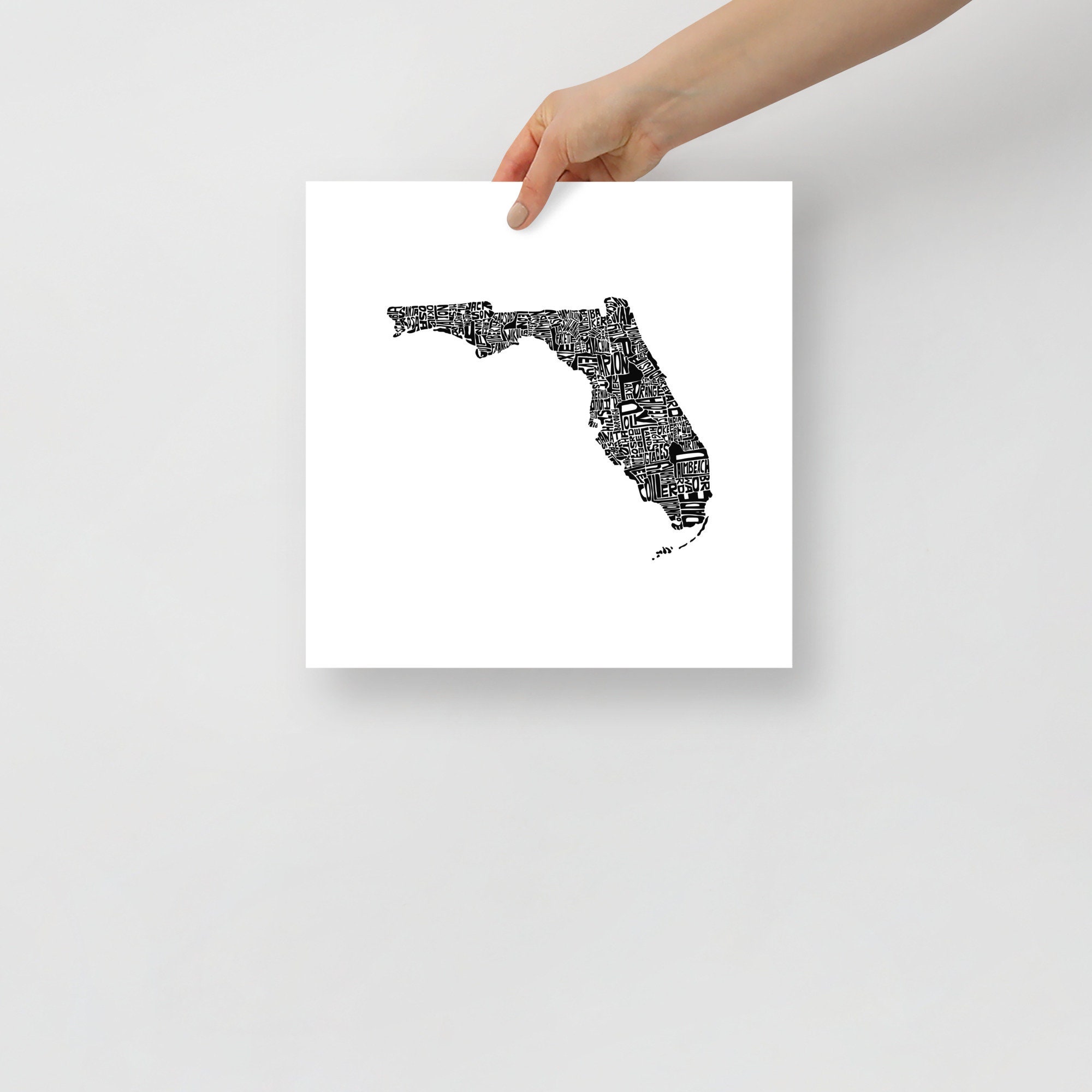 Florida Typography Map Art Unframed Print Customizable State - Etsy