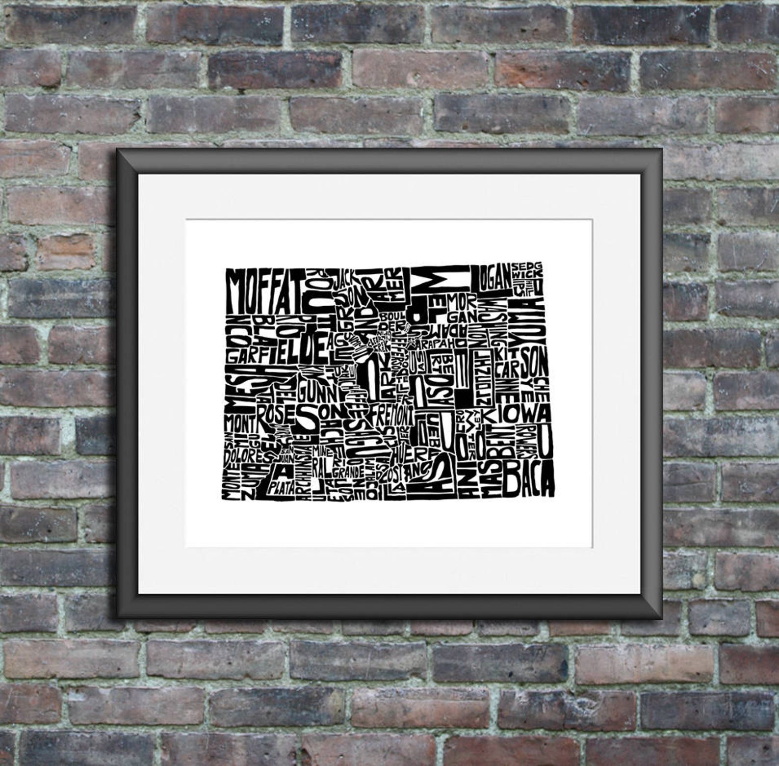 Colorado typography map art unframed print custom state poster | Etsy