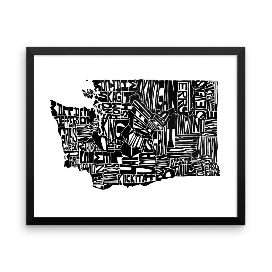 Washington Typography Map Art FRAMED Print Customizable | Etsy