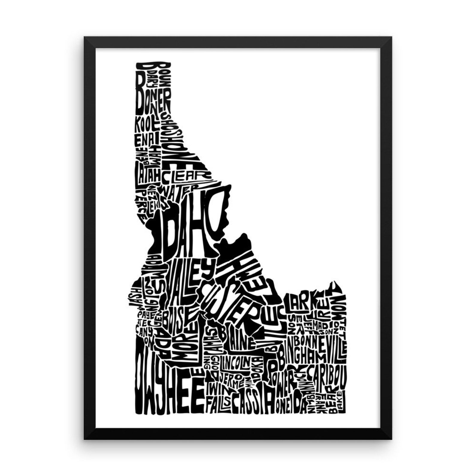 Idaho Typography Map Art FRAMED Print Customizable State | Etsy