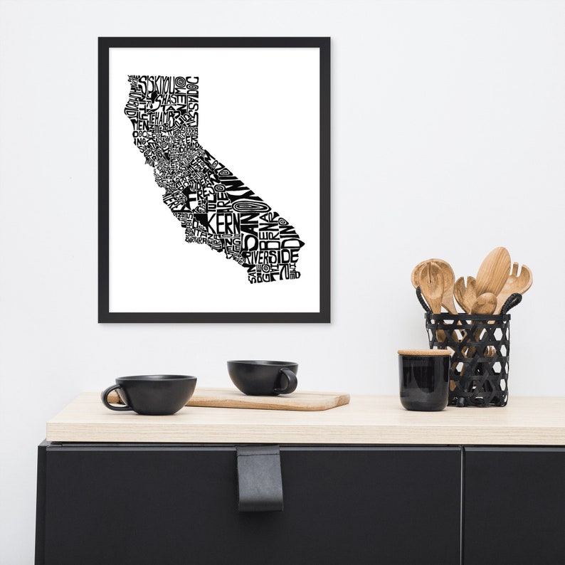 California Typography Map Art FRAMED Print Custom State Poster - Etsy
