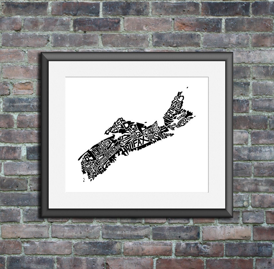 Typography Map Art Nova Scotia Canada Unframed Print Poster | Etsy