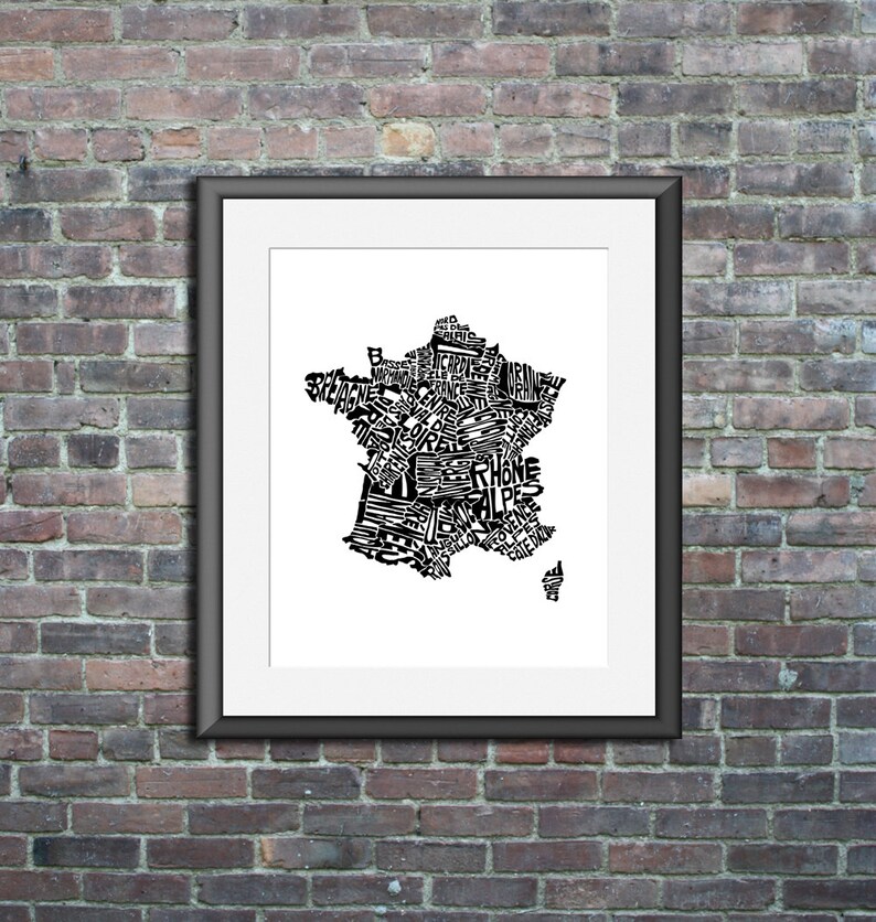 France Typography Map Art Unframed Print Custom Francophile | Etsy