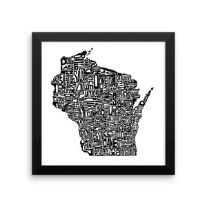 Wisconsin Typography Map Art FRAMED Print Customizable | Etsy