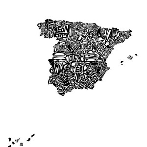 Spain Typography Map Art Unframed Print Customizable Country | Etsy
