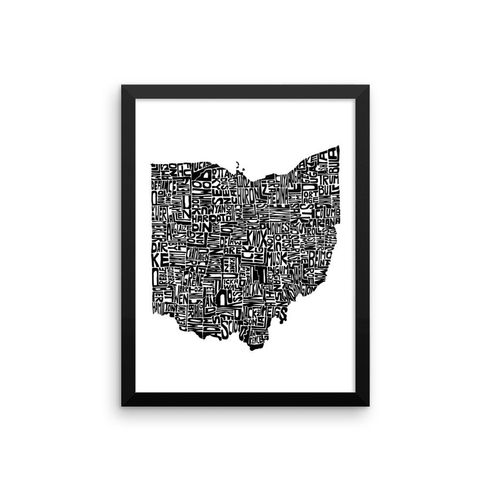 Ohio typography map art FRAMED print customizable personalized | Etsy