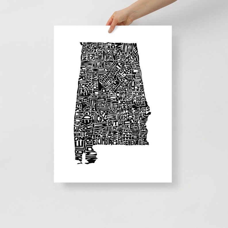 Alabama Typography Map Art Unframed Print Customizable State Poster ...