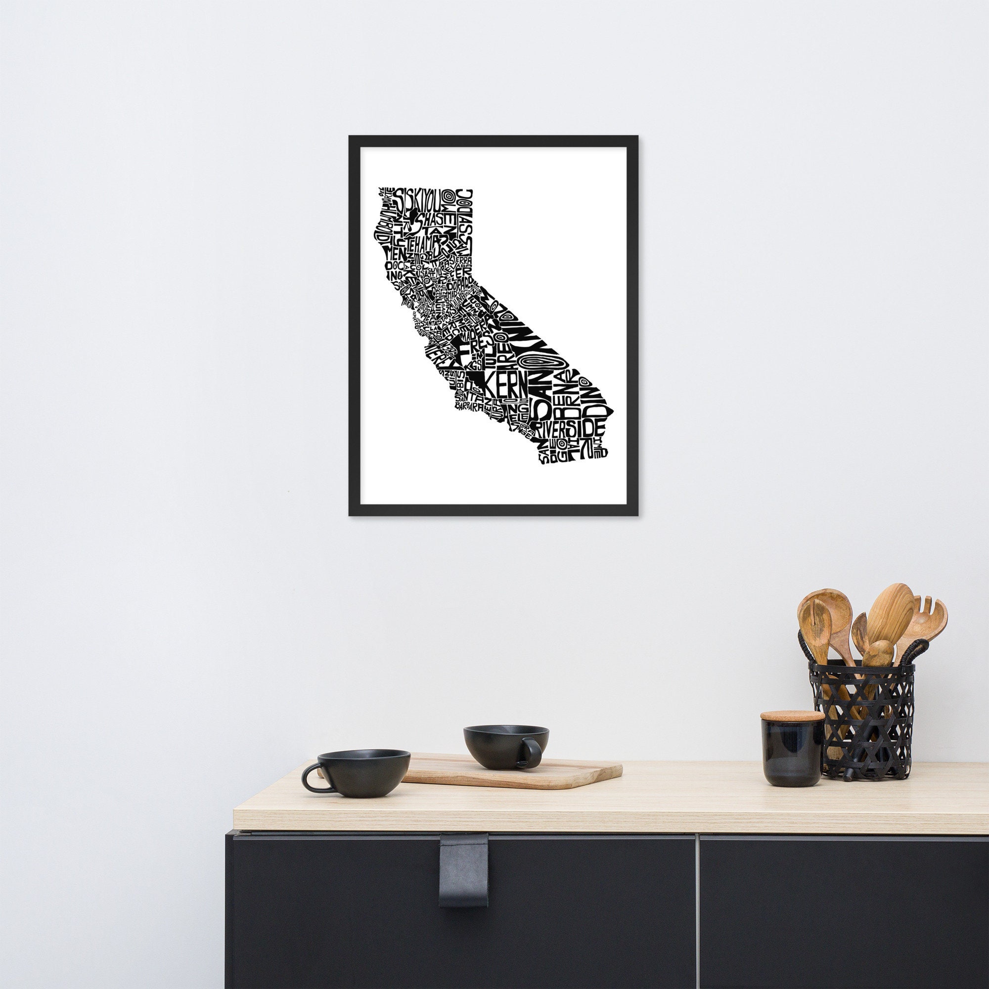 California Typography Map Art FRAMED Print Custom State Poster - Etsy