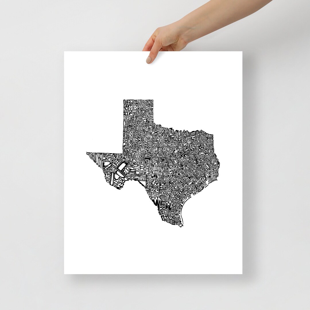 Texas Typography Map Art Unframed Print Customizable Personalized ...