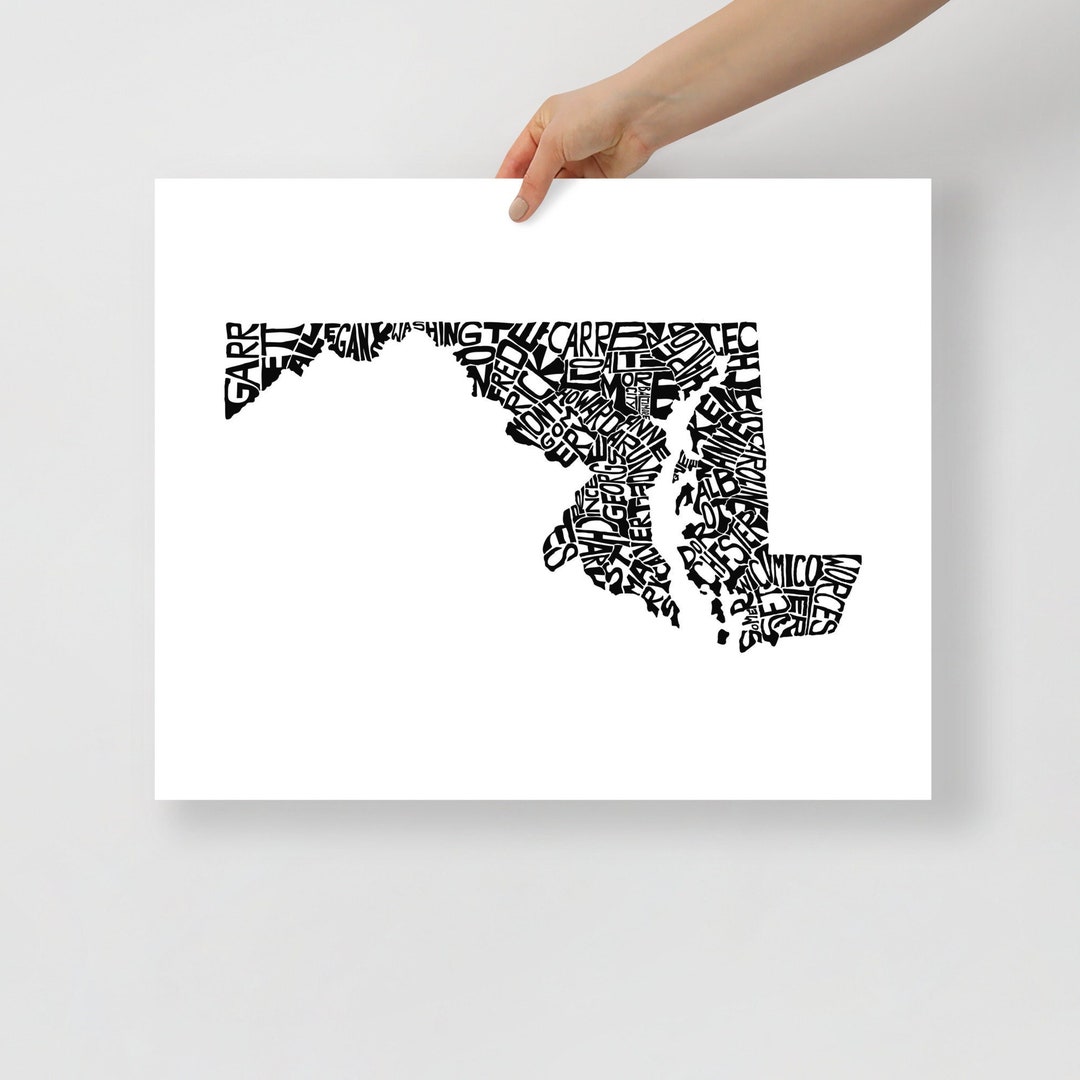 Maryland Typography Map Art Unframed Print Customizable Personalized ...