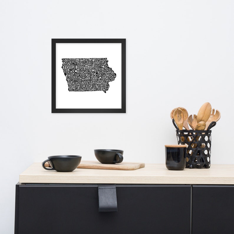 Iowa Typography Map Art FRAMED Print Customizable Personalized State ...
