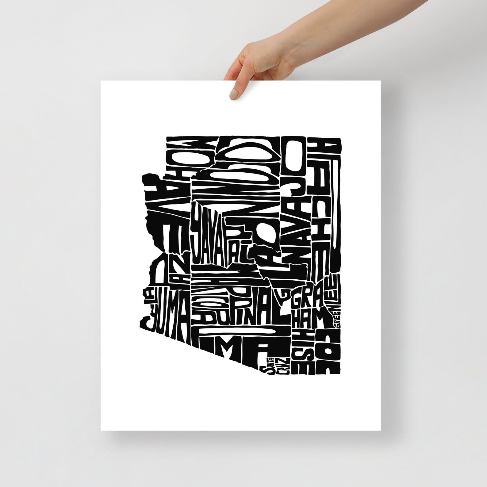 Arizona Typography Map Art Print Unframed Custom State Poster Wedding ...
