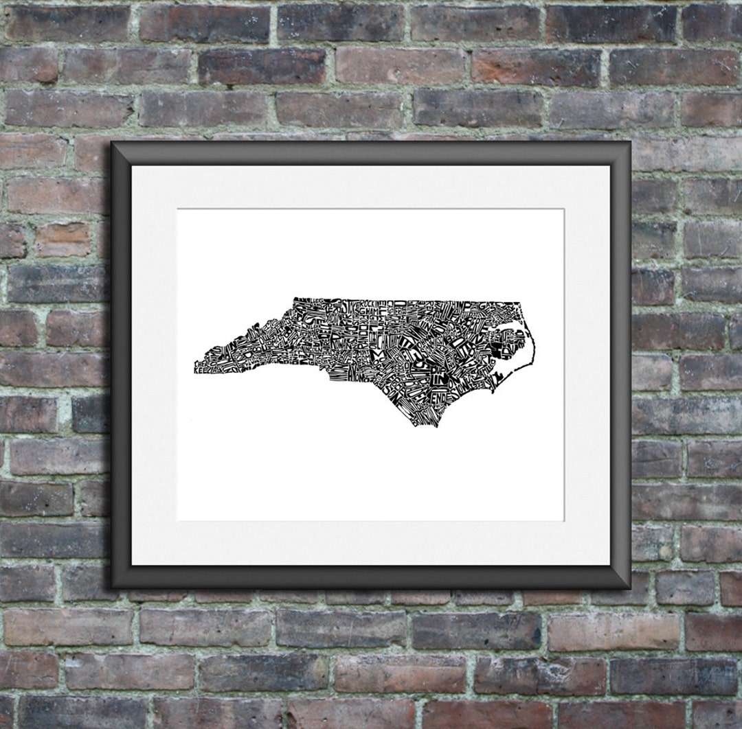 North Carolina Typography Map Art Unframed Print Personalized Custom ...