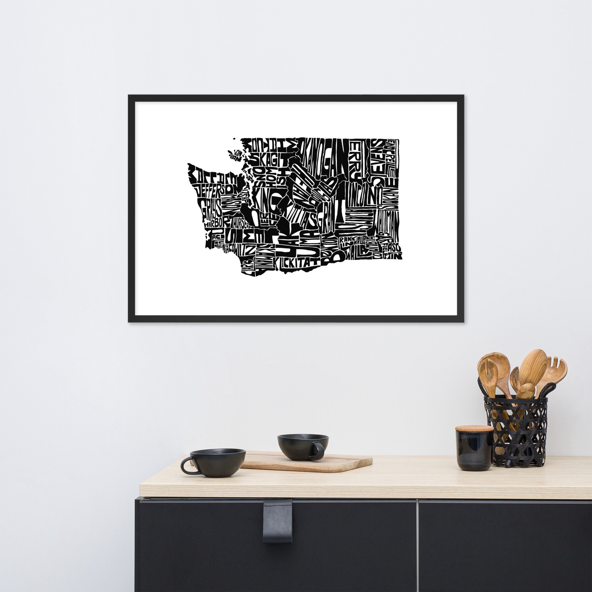 Washington Typography Map Art FRAMED Print Customizable Personalized ...