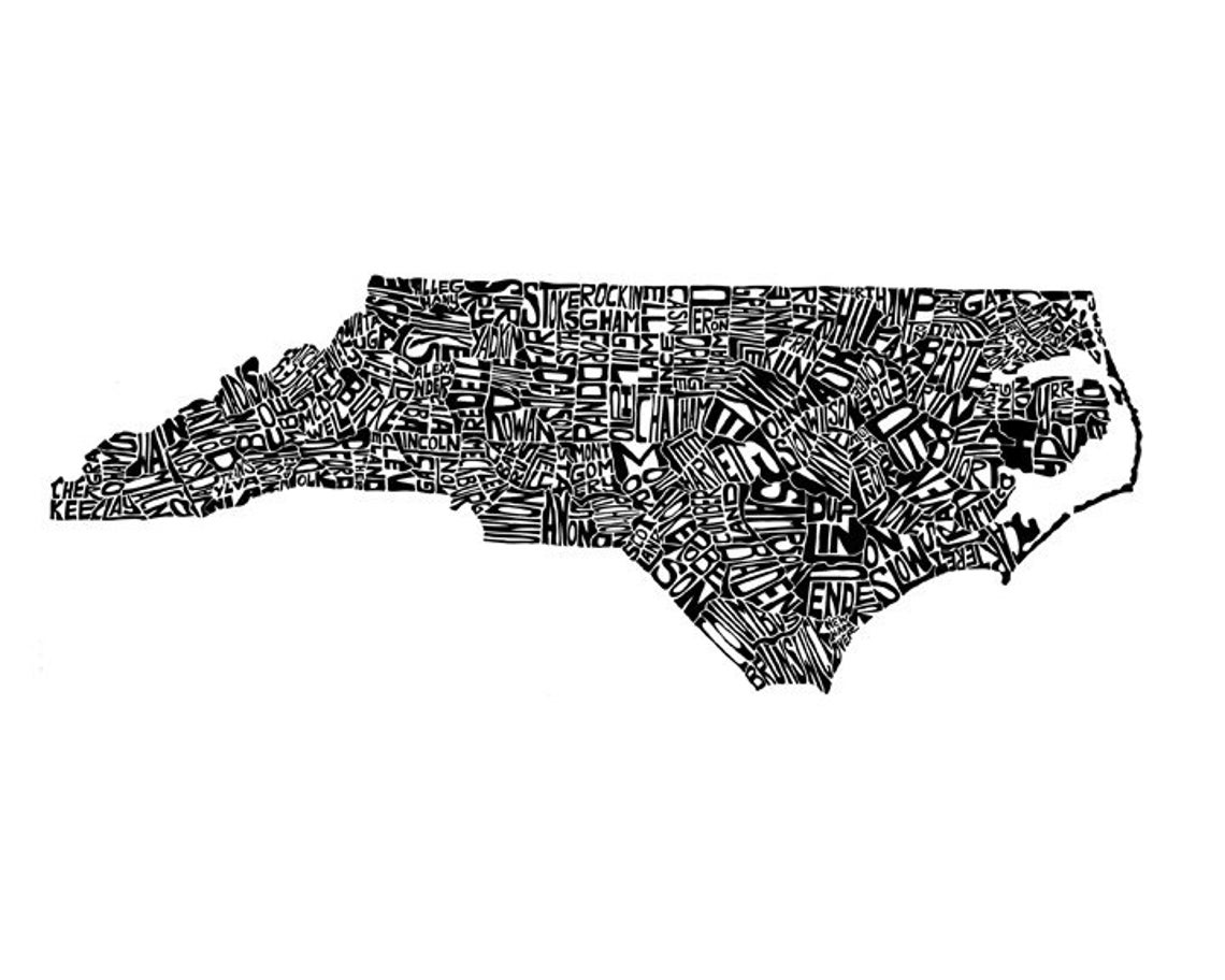 North Carolina Typography Map Art Unframed Print Personalized Custom ...