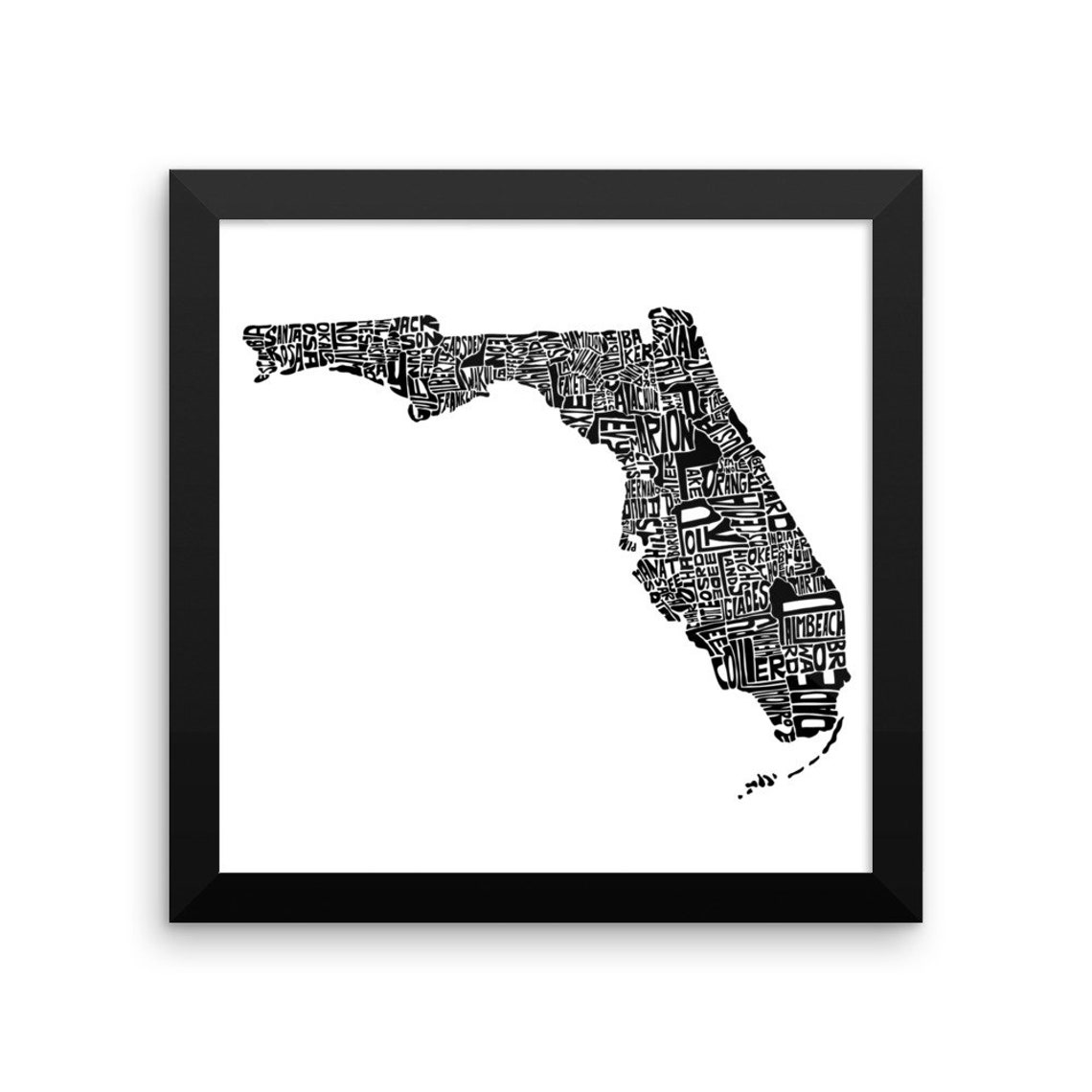Florida Typography Map Art FRAMED Print Customizable State | Etsy