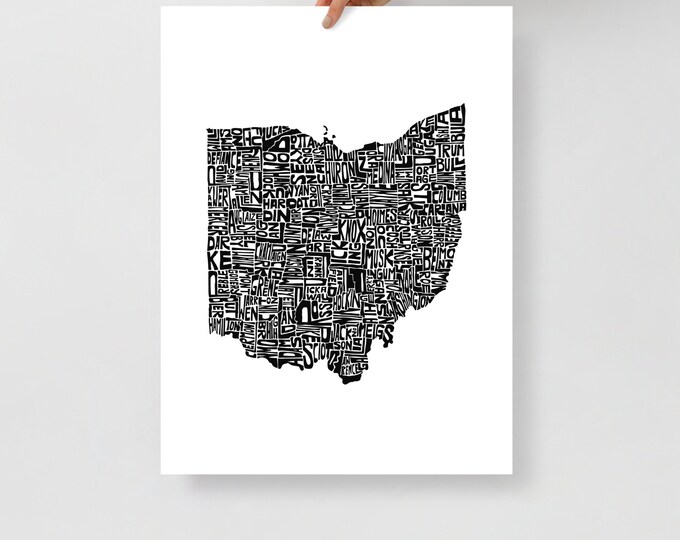 Ohio Typography Map Art Unframed Print Customizable Personalized State ...