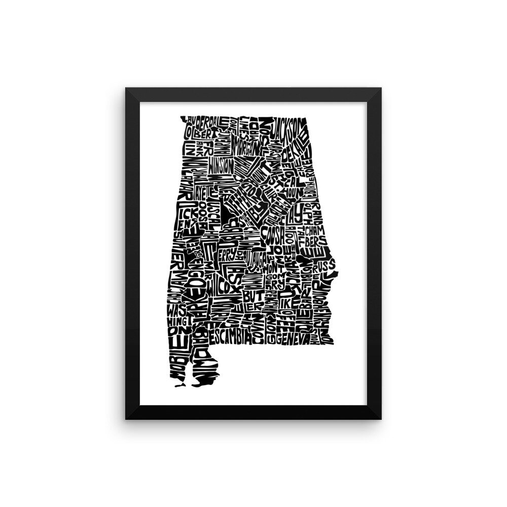 Alabama typography map art FRAMED print customizable state | Etsy