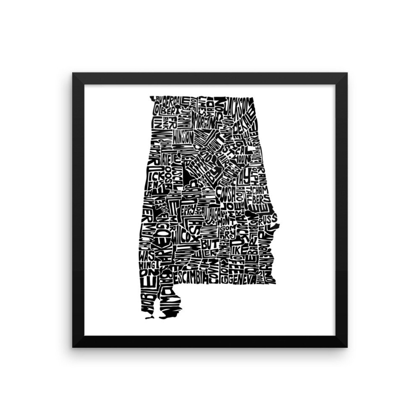 Alabama Typography Map Art FRAMED Print Customizable State | Etsy