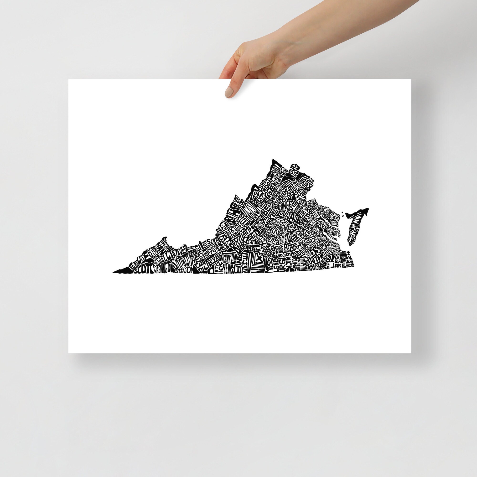 Virginia Typography Map Unframed Art Print State Poster Custom Wall ...