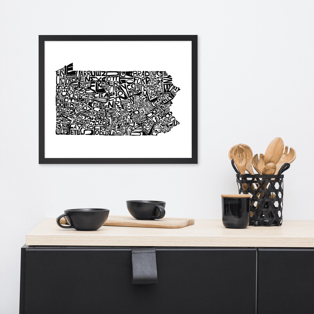 Pennsylvania Typography Map Art FRAMED Print Customizable Personalized ...