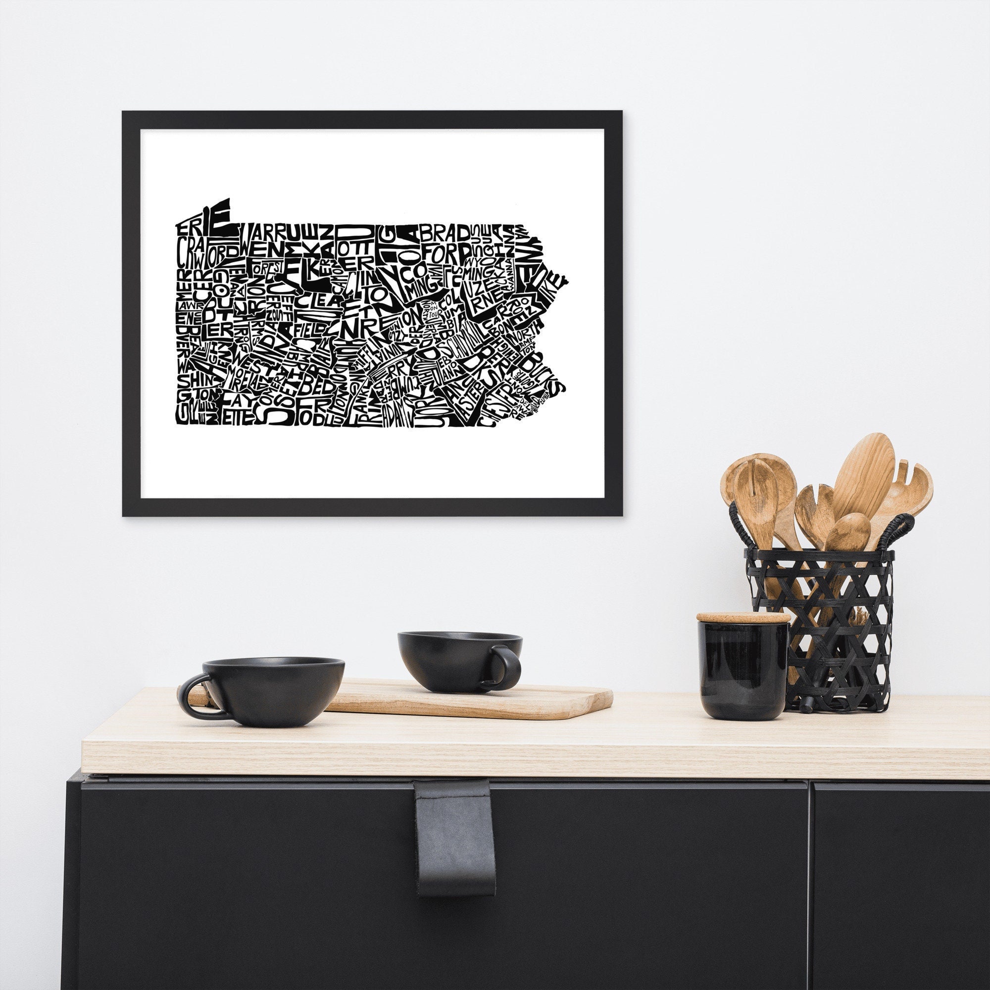 Pennsylvania Typography Map Art FRAMED Print Customizable - Etsy