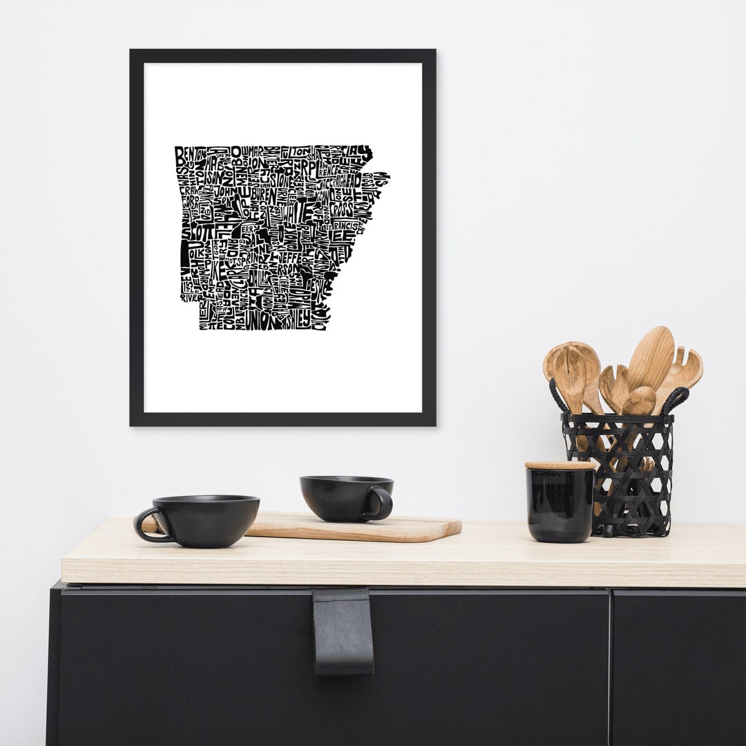 Arkansas Typography Map Art FRAMED Print Customizable State Poster ...
