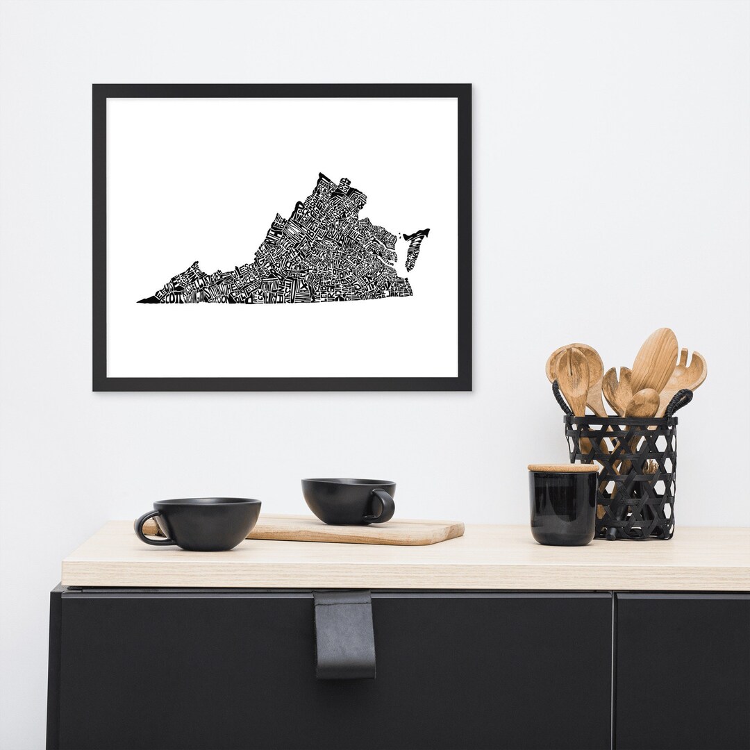 Virginia Typography Map Art FRAMED Print Customizable Personalized ...