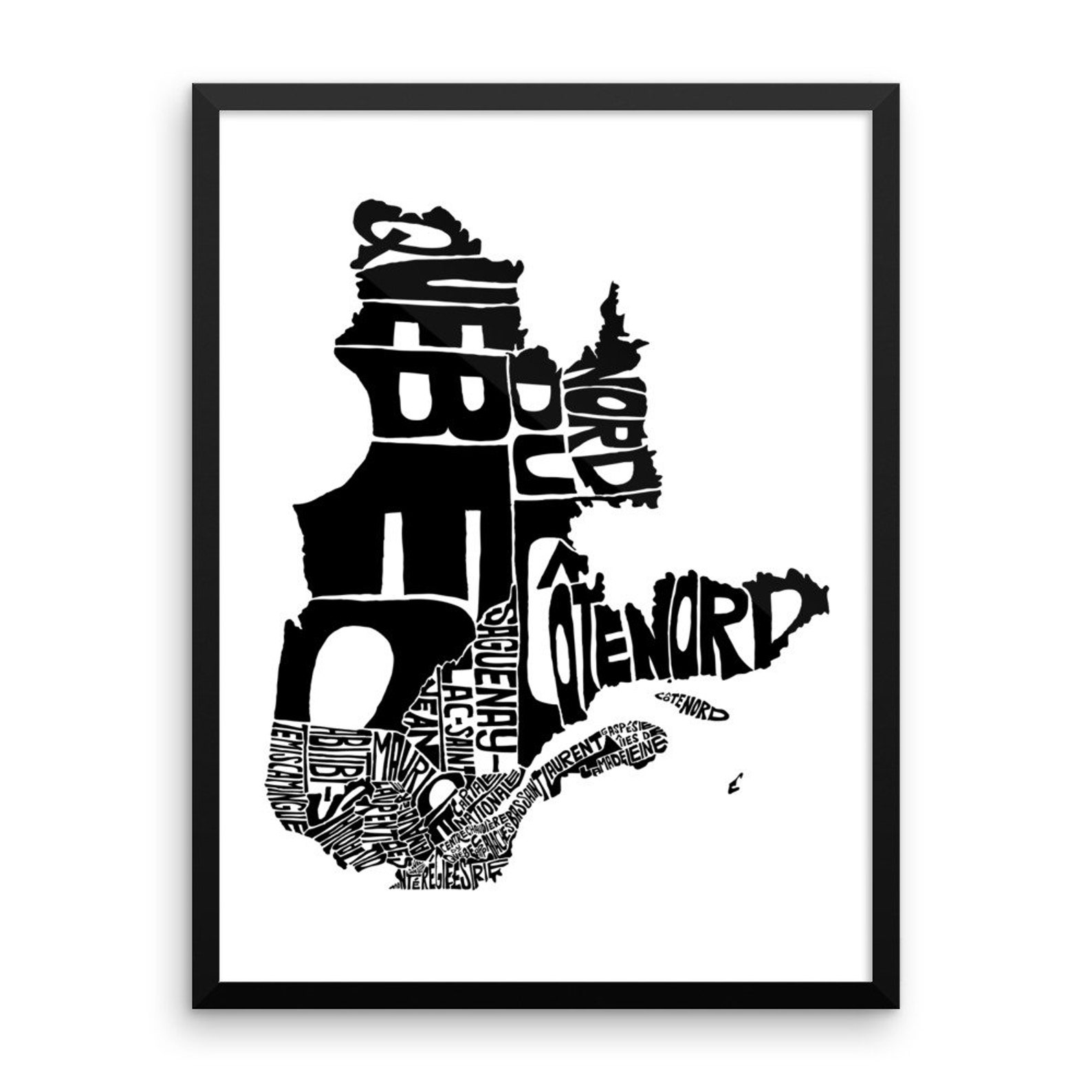 Quebec Canada Typography Map Art FRAMED Print Customizable | Etsy